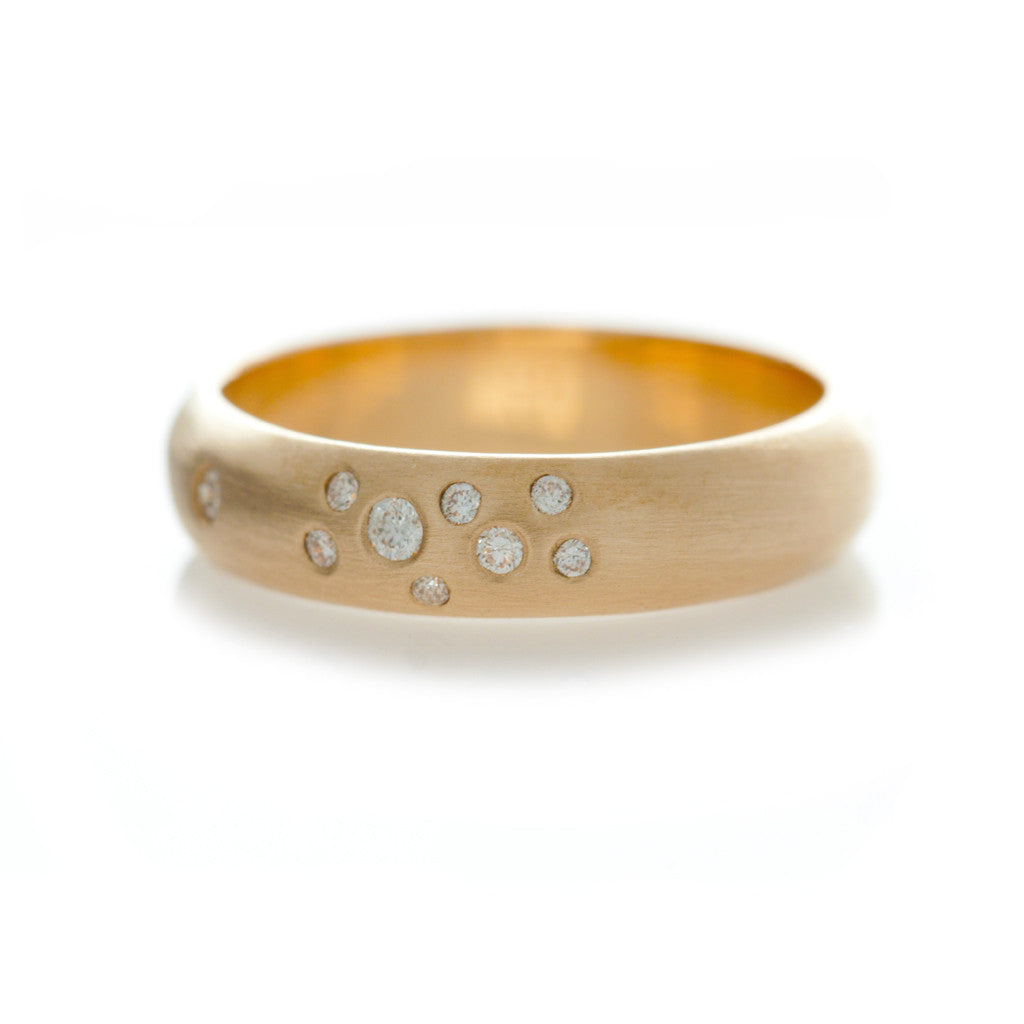 Scatter Band Wide - with Mixed Size Diamond Ring – Amy Renshaw - Gold ...